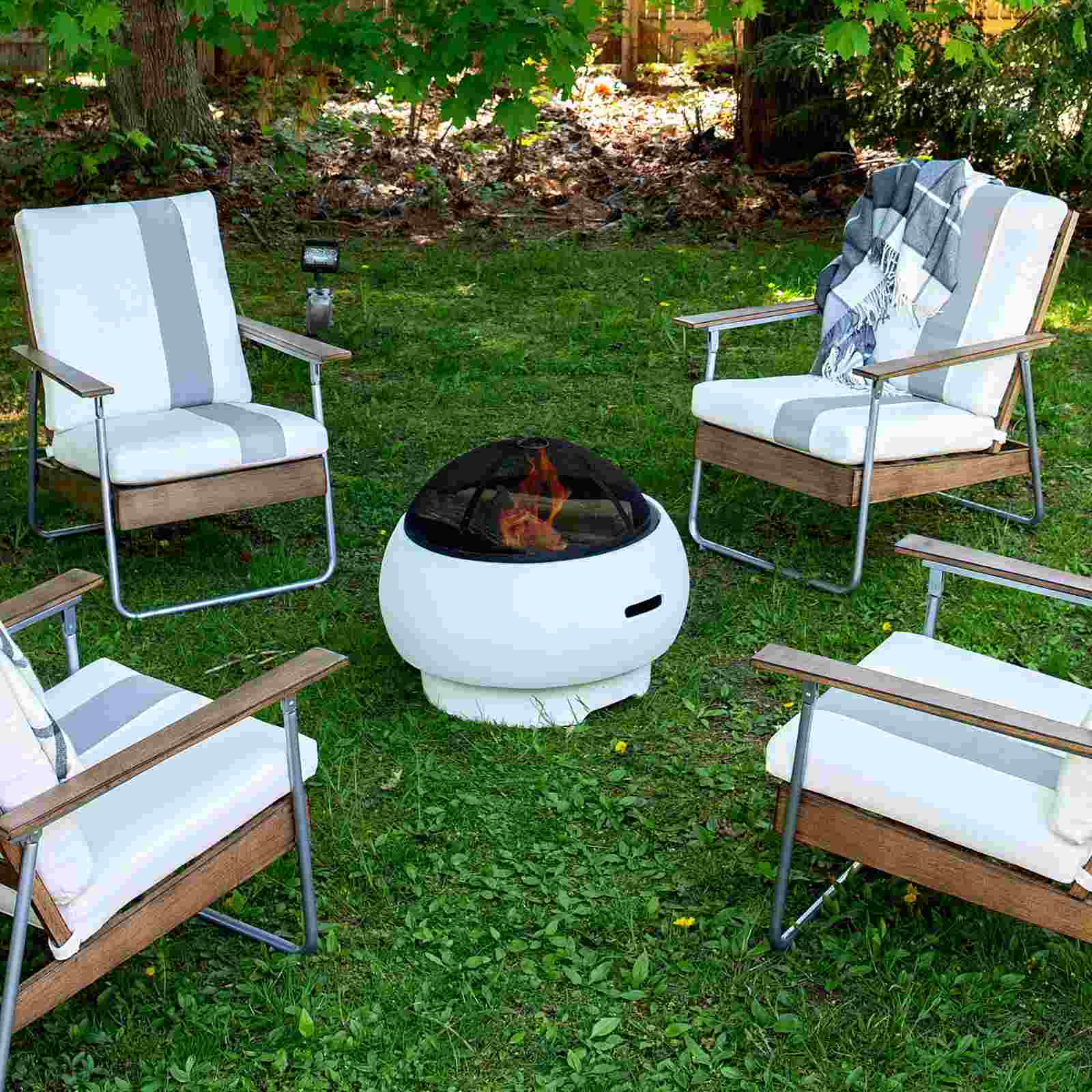 Novogratz 27" Round Wood Bright White Finish Ceramic And Steel Fire Pit ...