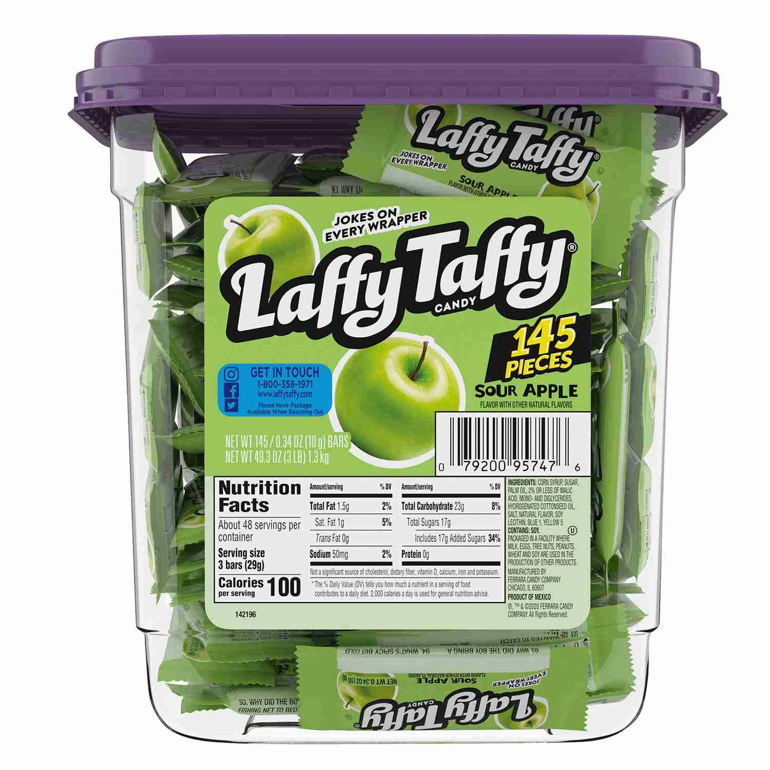 145 Piece Jar Of Sour Apple Or Grape Laffy Taffy Candies For $10.17-$11 ...