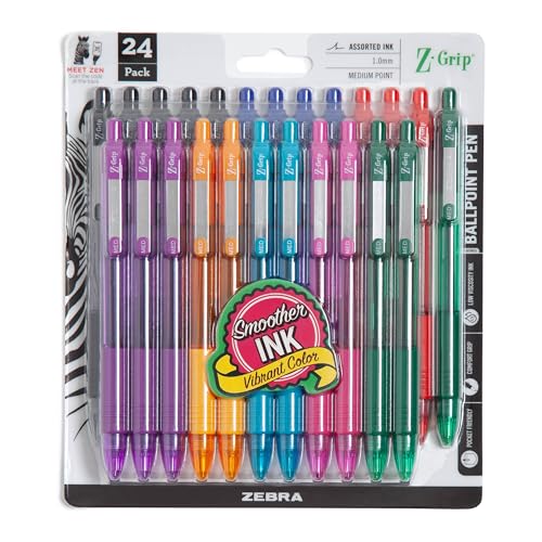 24 Pack Of Assorted Colors Zebra Pen Z-Grip Retractable Ballpoint Pens ...