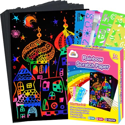 50 Pack Of ZMLM Scratch Rainbow Scratch Paper Sheets Set For Just $4.07 ...