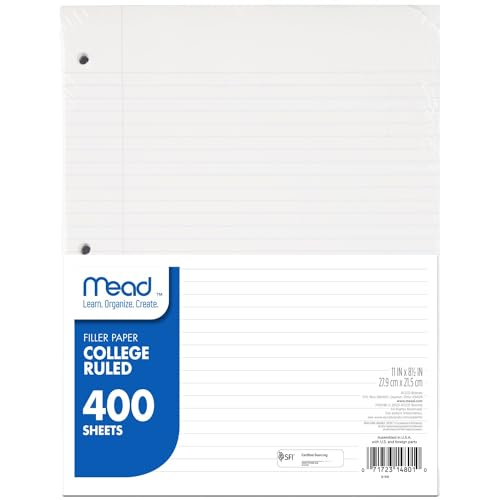 400 Pack Of Mead Loose Leaf 3-Ring Binder College Ruled Filler Notebook ...