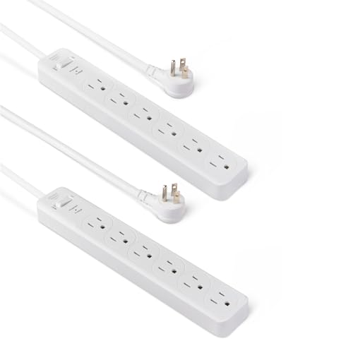 2 Pack Of Amazon Basics 6-Outlet Surge Protector 2' Cord Power Strips ...